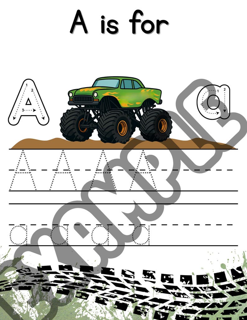 Customized Monster Truck Tracing Pages Printable | Name, Alphabet ...
