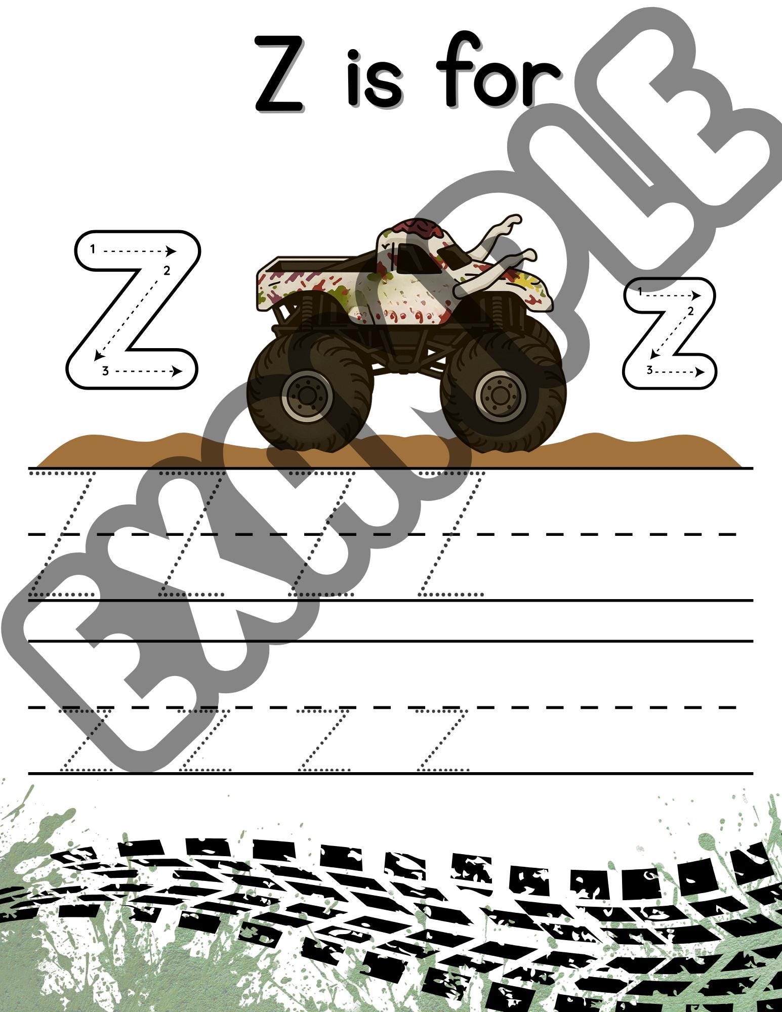 Customized Monster Truck Tracing Pages Printable | Name, Alphabet ...