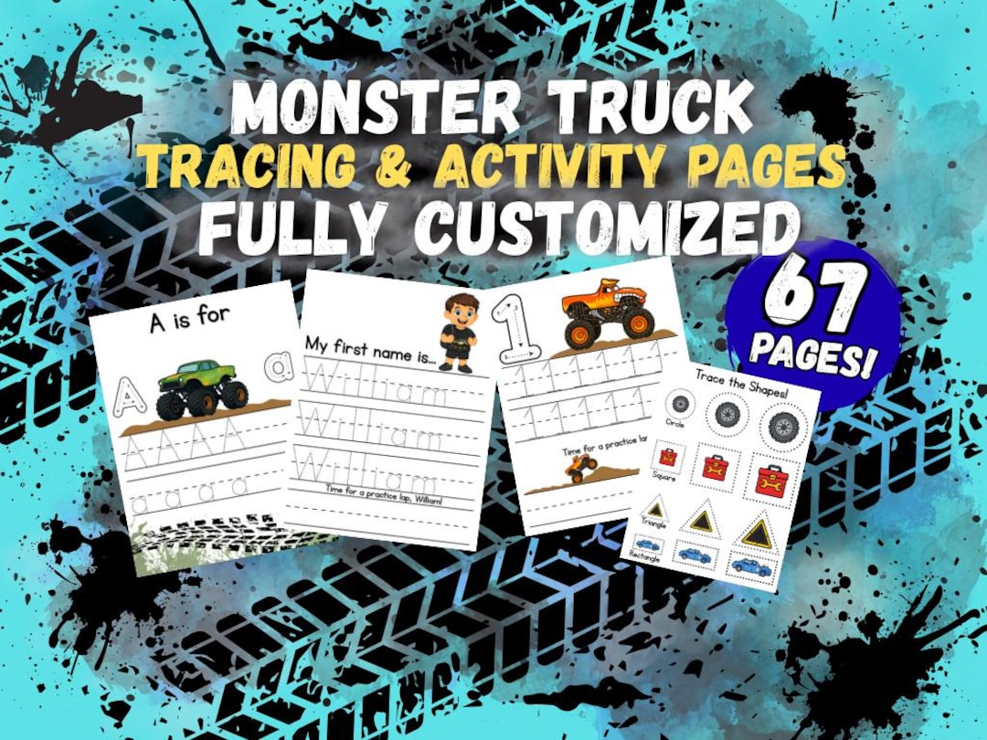 Customized Monster Truck Tracing Pages Printable | Name, Alphabet ...