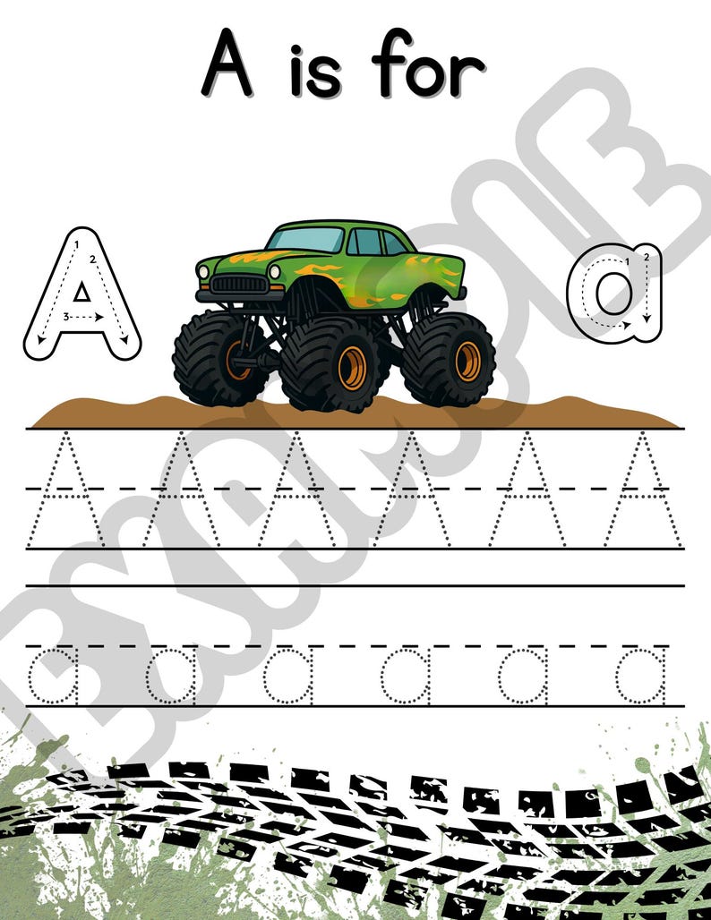 Monster Truck Alphabet Tracing Pages - Customized Name Page and ...