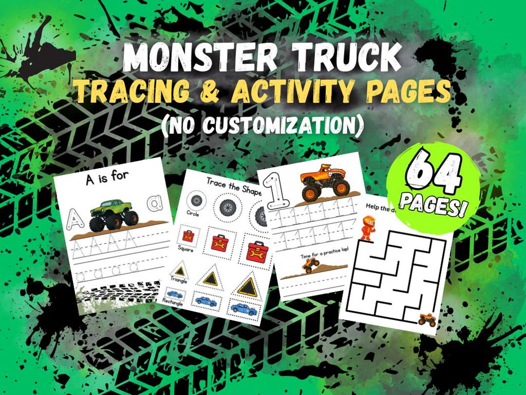 Monster Truck Tracing Pages | Alphabet, Numbers 1-20 & Activity Pages ...