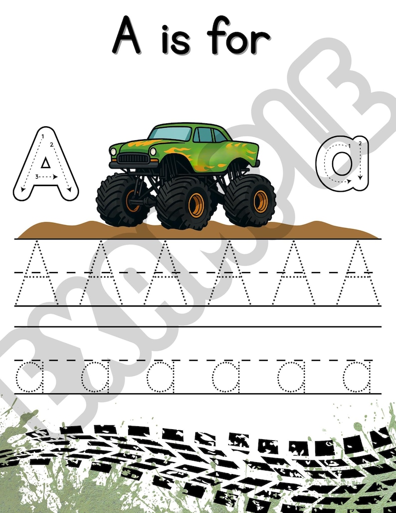 Monster Truck Alphabet Tracing Pages - Alphabet Only - Etsy