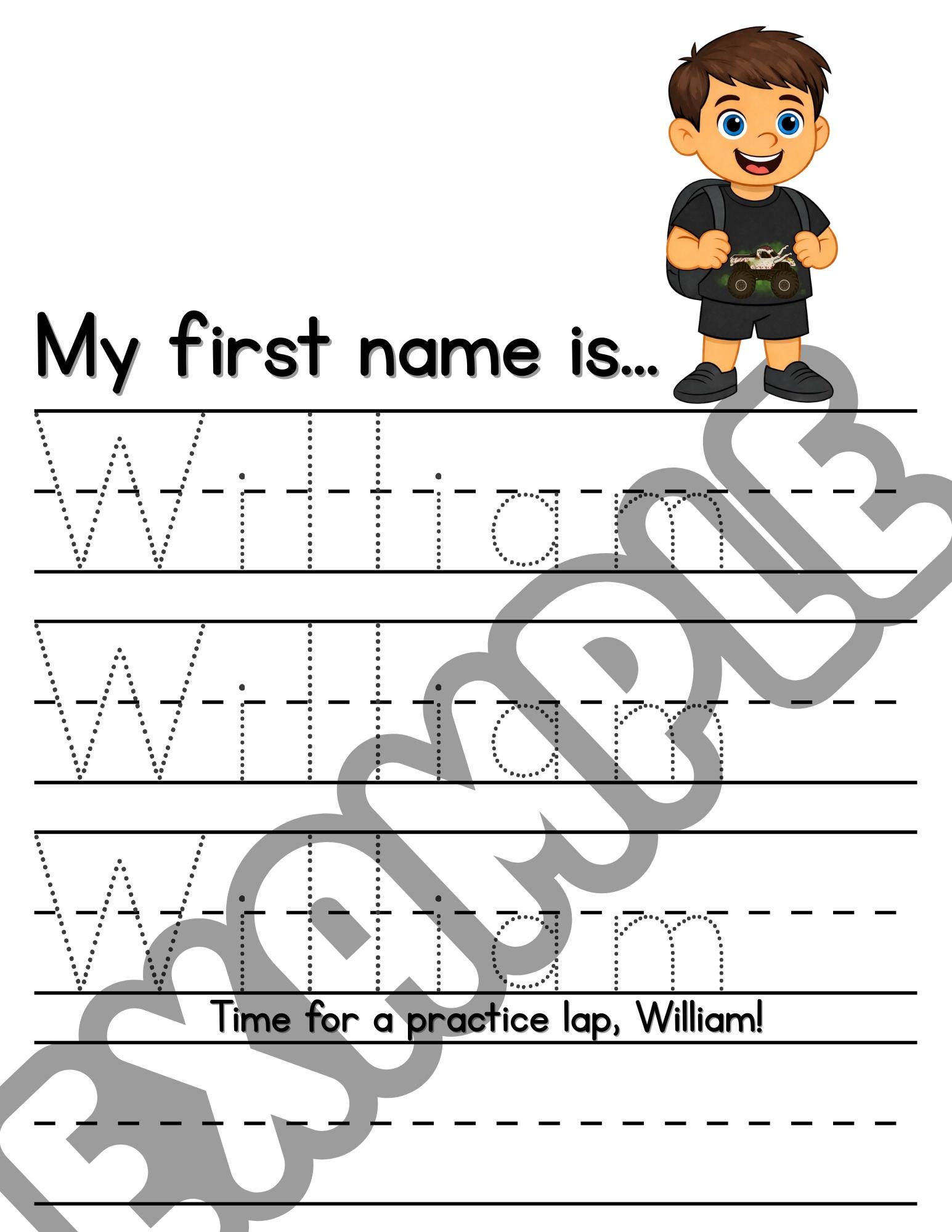 Customized Monster Truck Tracing Pages Printable | Name, Alphabet ...