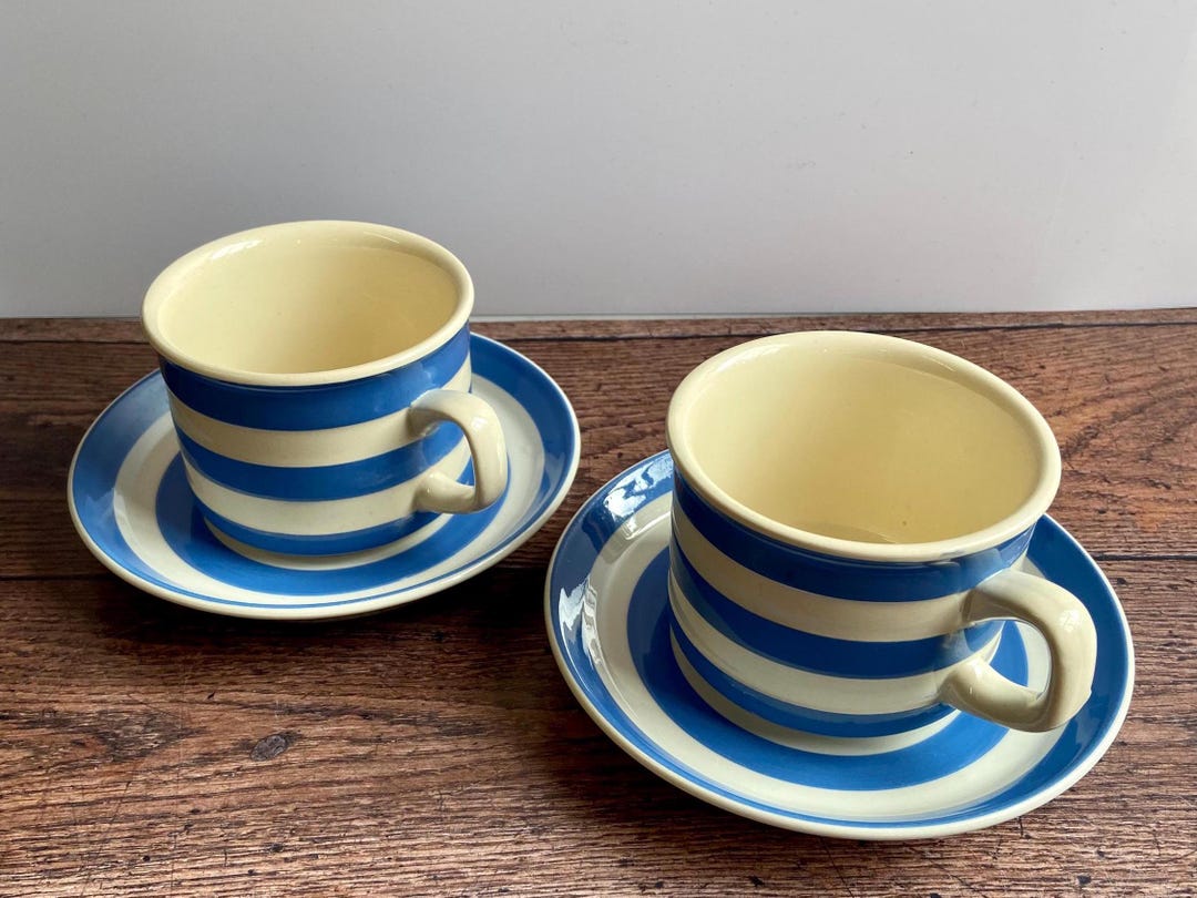 Rare T. G. Green Vintage Mid Century 2 X CUPS SAUCERS Blue & White ...