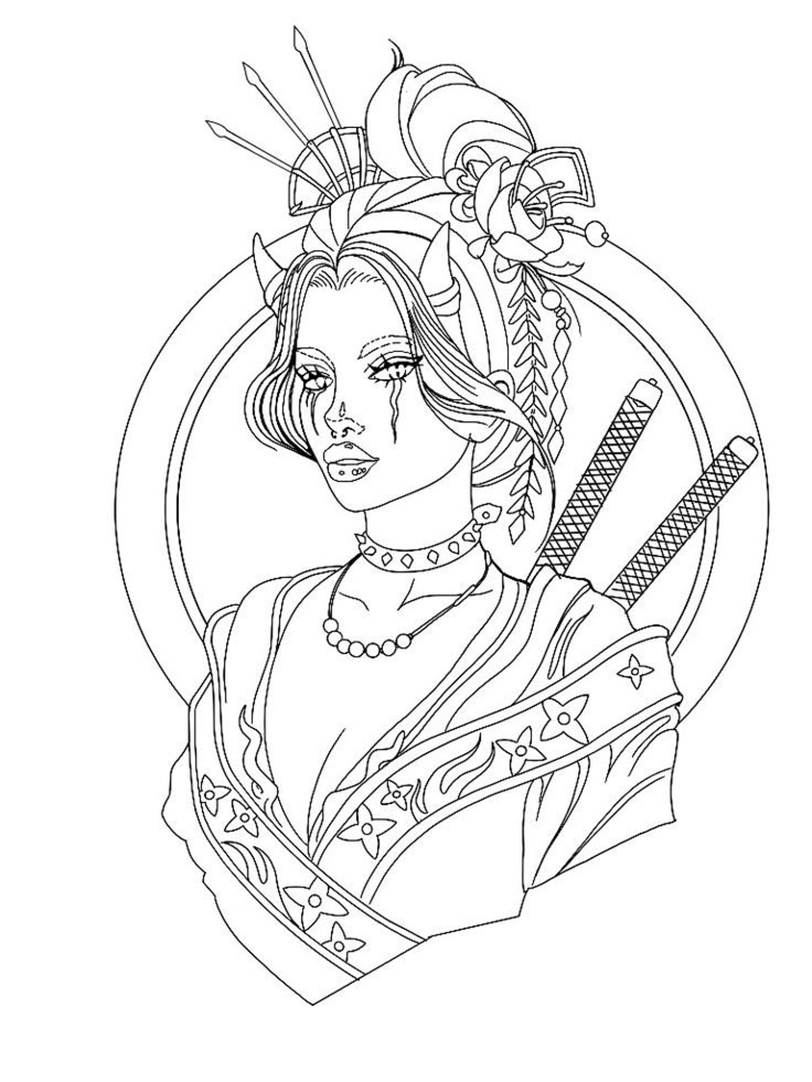 Tattoo Design Stencil Traditional Anime Fantasy Character Portrait ...