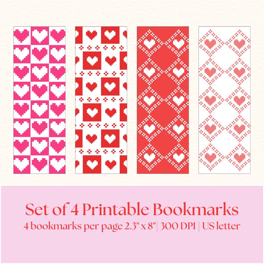 Valentine's Day Printable Bookmarks Heart Patterns Set of 4 Digital ...