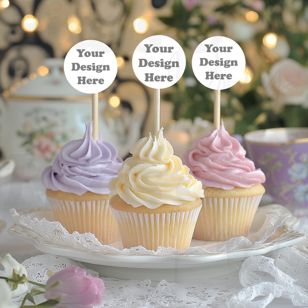 Cupcake Topper Mockup | Tea Party Labels | Editable Digital PNG ...