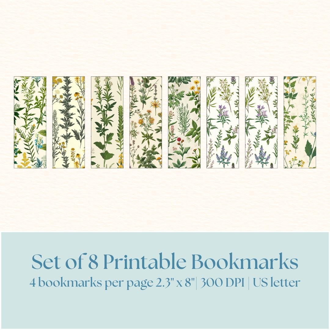 Botanical Printable Bookmarks Cottagecore Aesthetic Set of 8 Digital ...