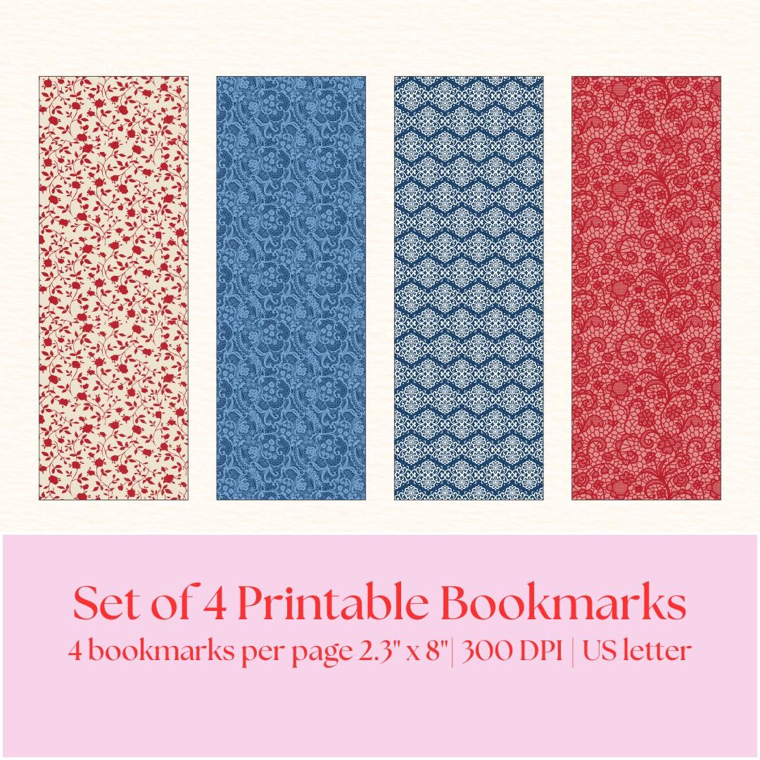 Cottagecore Printable Bookmarks Country Linens Set of 4 Digital ...