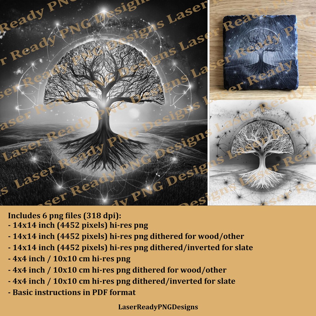 Tree of Life Laser Engraving PNG Files: Wood, Slate Coaster (digital ...