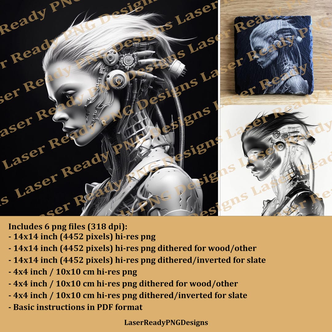 Cyberpunk Female Terminator Laser File for 4x4 Slate Coasters, Dithered ...