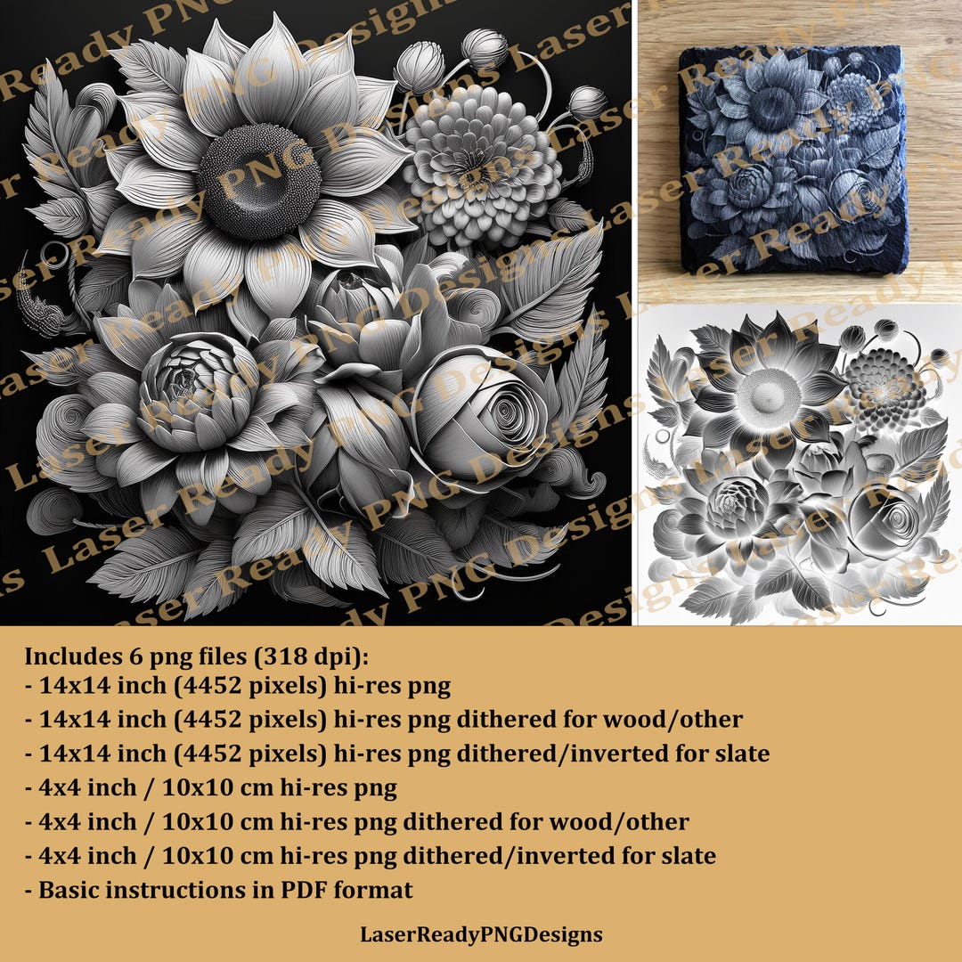 Sunflowers & Roses Laser Engraving PNG Files: Artistic Floral Design ...