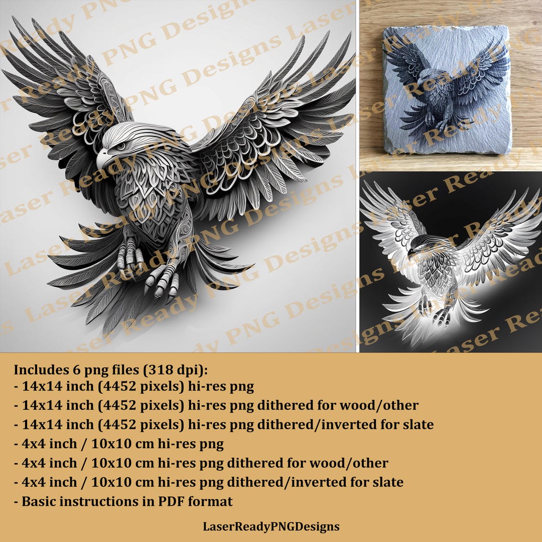 3D Eagle in Flight, Intricate Details, Majestic Bird Laser Art, 4x4 ...