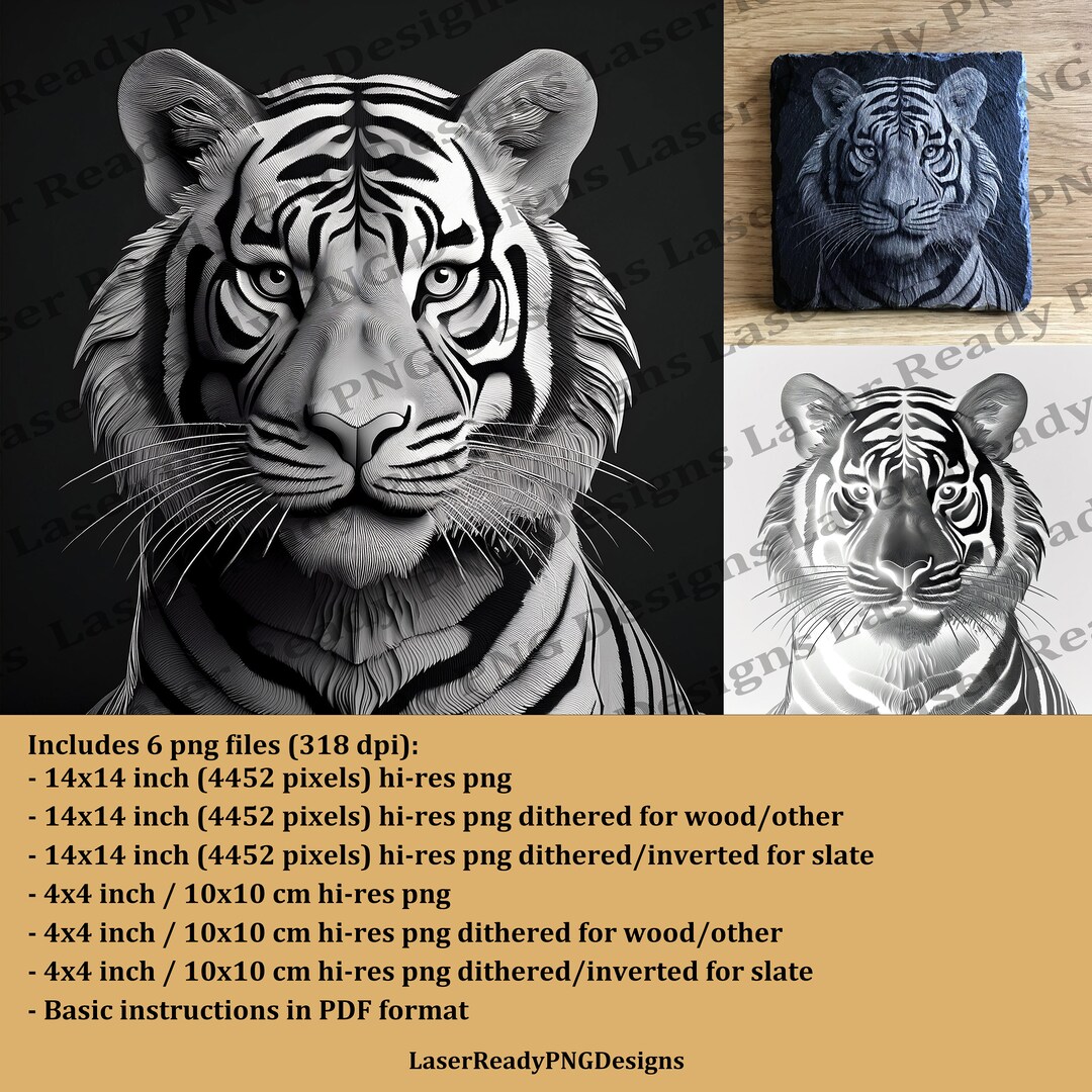 Tiger 3D Illusion Laser Engraving PNG Files, Slate Coaster Wood Tile ...
