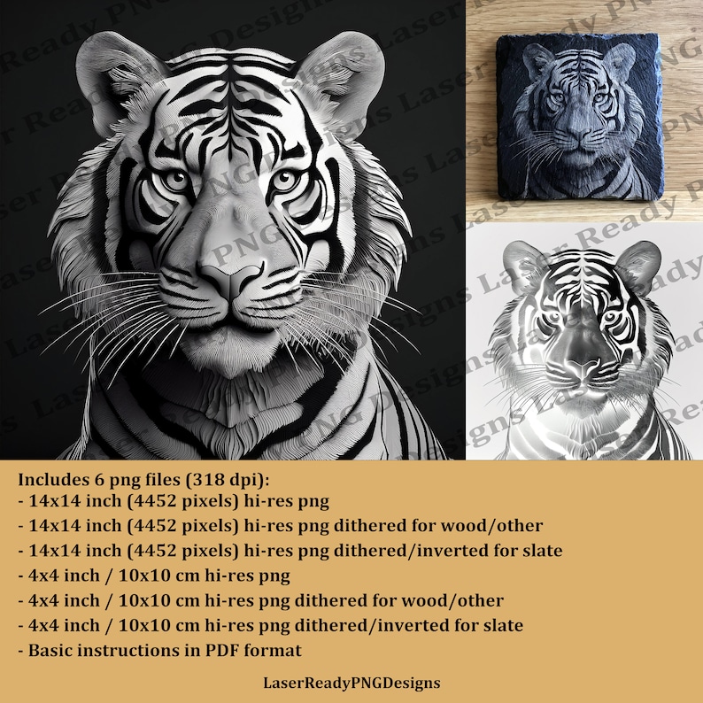 Tiger 3D Illusion Laser Engraving PNG Files, Slate Coaster Wood Tile ...