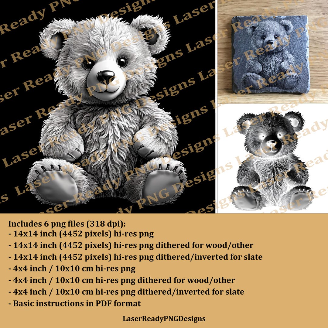 Cute Teddy Bear Laser Engraving PNG Files, Slate Coaster Wood Tile ...