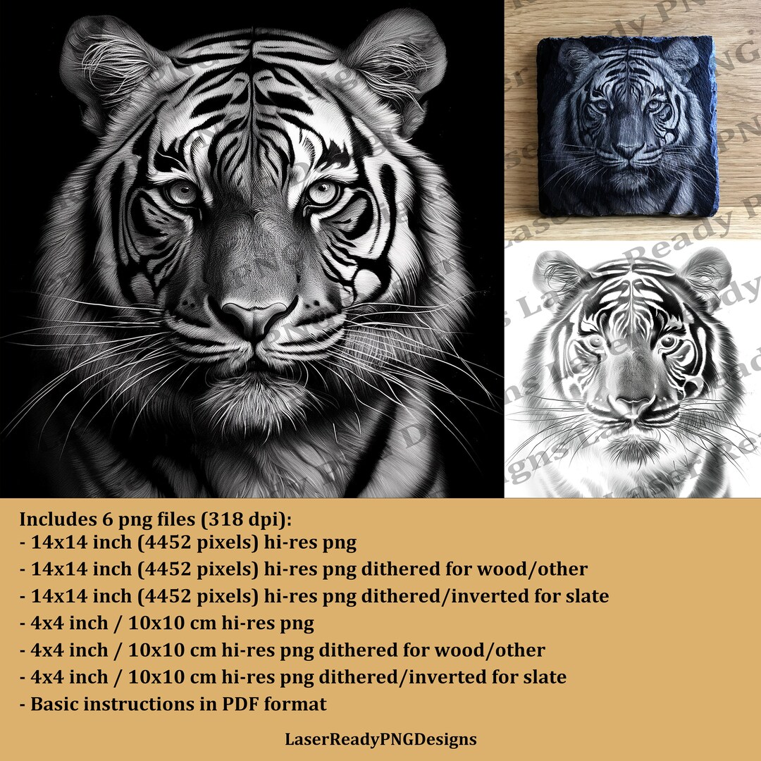 Tiger Laser Engraving PNG Files, Slate Coaster Wood Tile Engraving ...