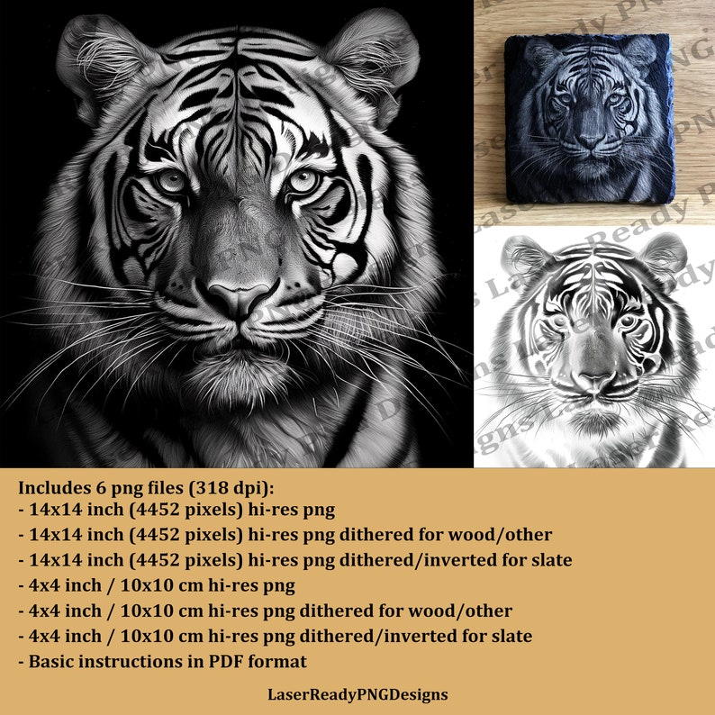 Tiger Laser Engraving PNG Files, Slate Coaster Wood Tile Engraving ...