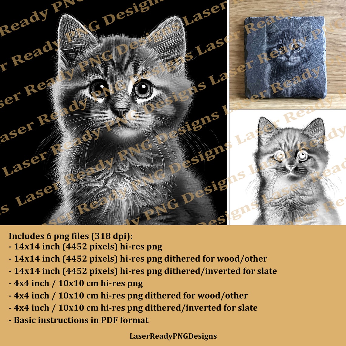 Cute Kitten Laser Engraving PNG Files, Slate Coaster Wood Tile ...