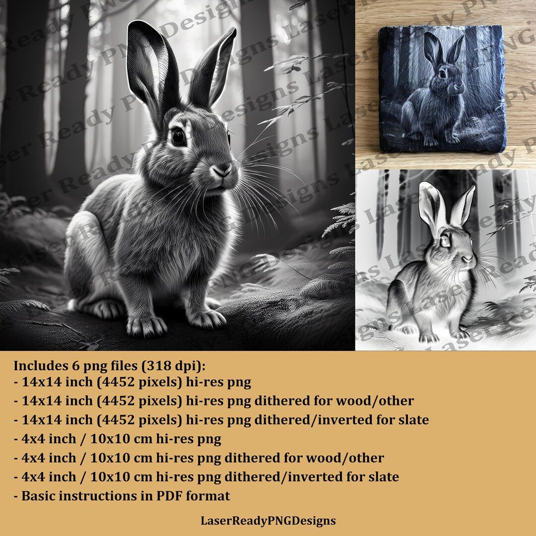 Rabbit in a Forest Laser Engraving PNG Files, Slate Coaster Wood Tile ...