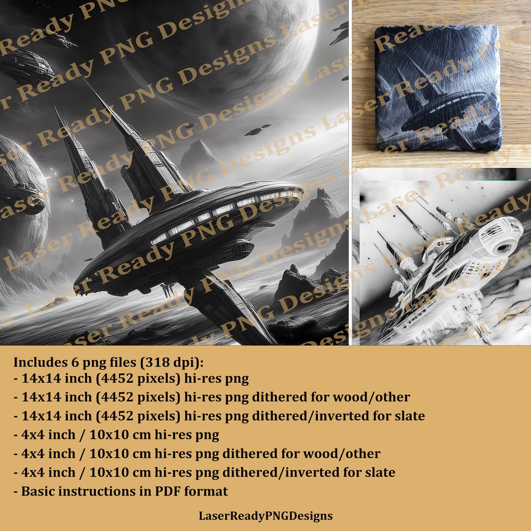 Scifi Spaceship Scene Laser Engraving PNG Files, Slate Coaster Wood ...