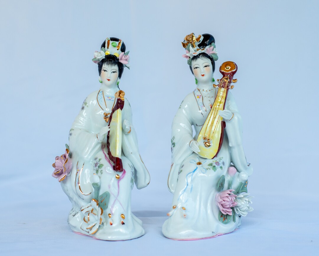 2 Porcelain Figures- Playing Instruments - Etsy