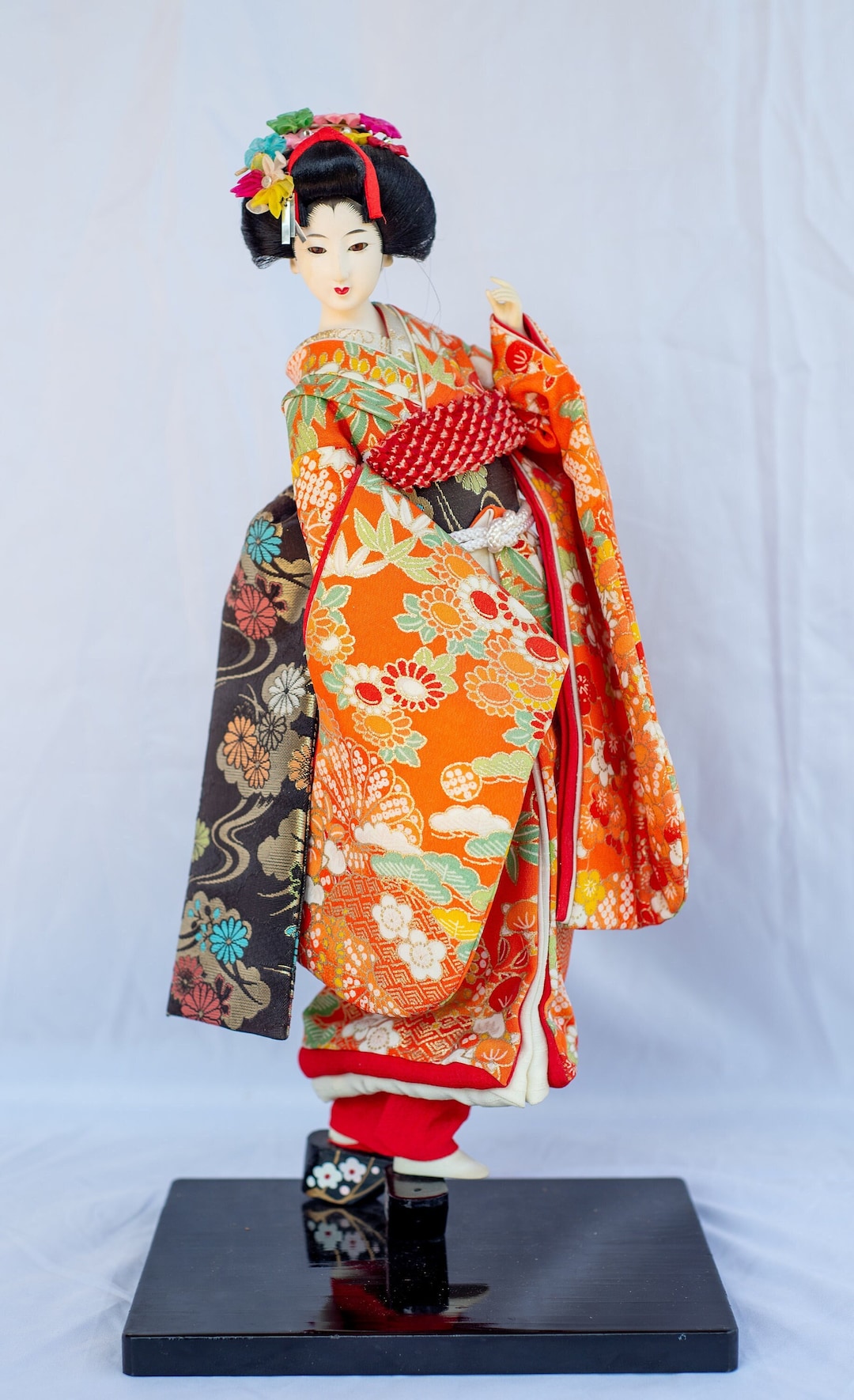 Large Japanese Doll in Orange Kimono - Etsy