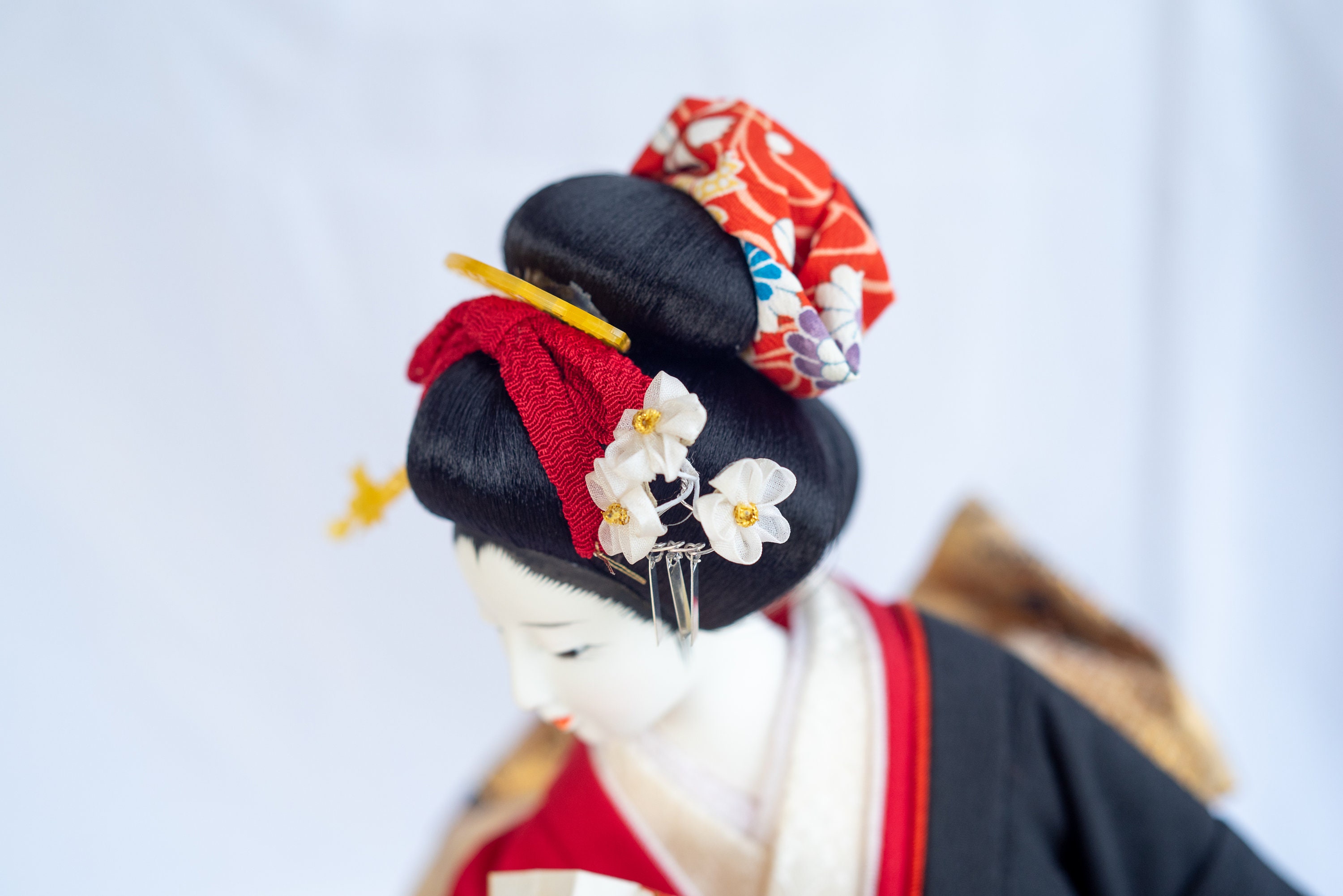 Large Japanese Dancer Doll beautiful Details, Red, Black, Gold Kimono ...