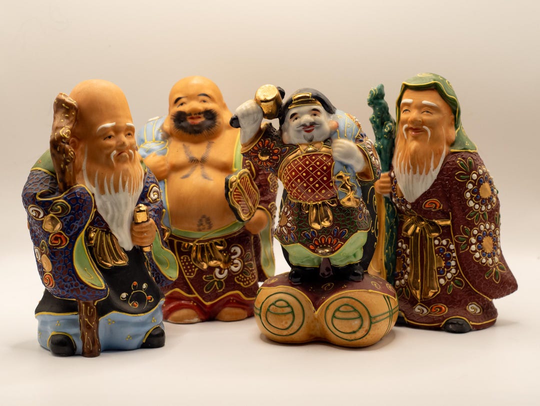 Set of 4 Lucky Gods Chinese Good Fortune Figurines, Sold as a Group. - Etsy