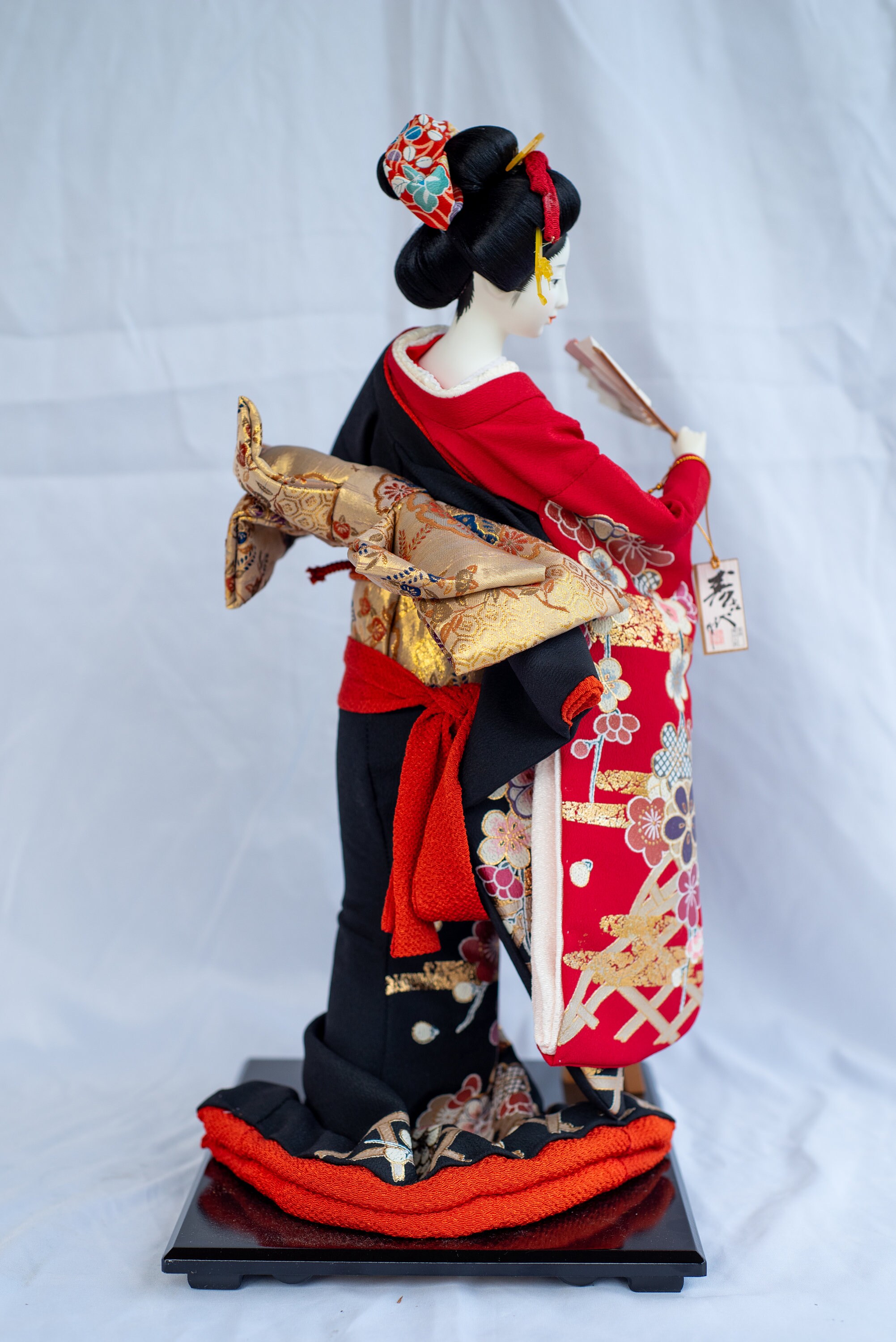Large Japanese Dancer Doll beautiful Details, Red, Black, Gold Kimono ...