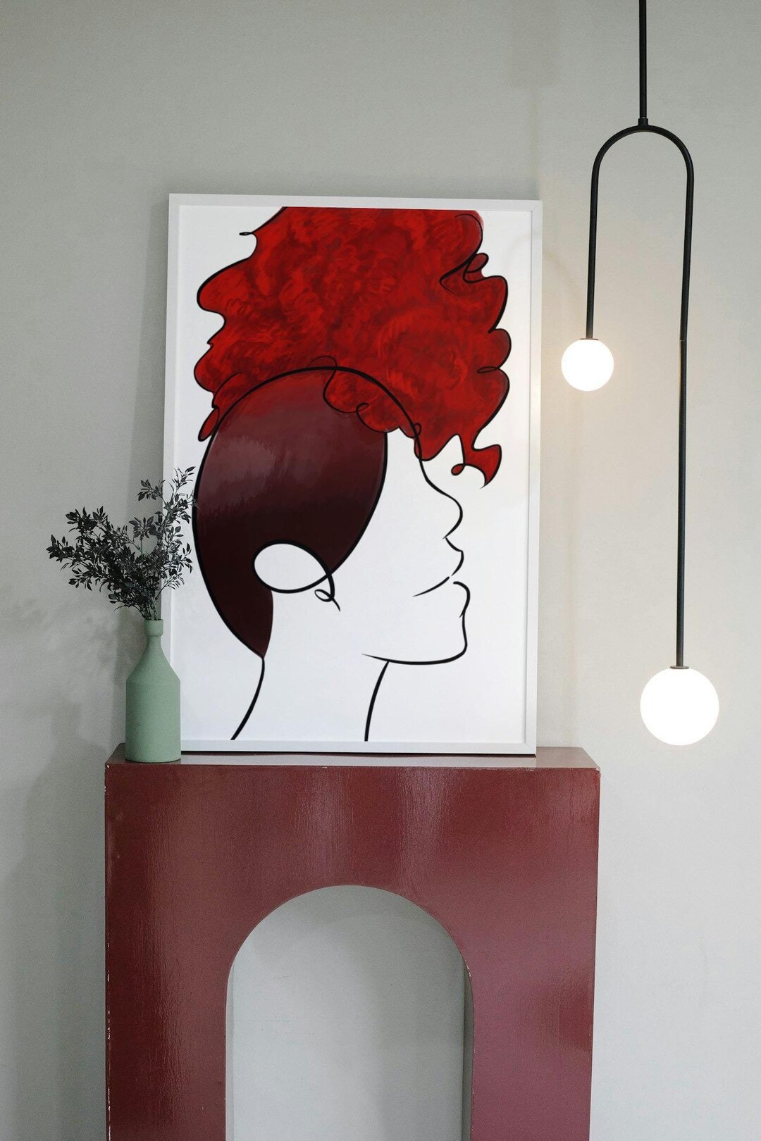 Red Hair Woman Line Art Print, Black Woman Profile, Minimalist Wall ...