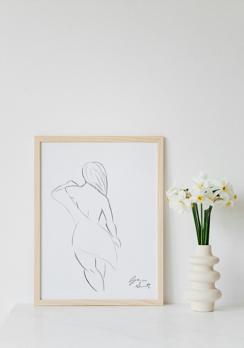Female Figure Sketch, Woman Body Line Art, Minimalist Wall Home Decor ...