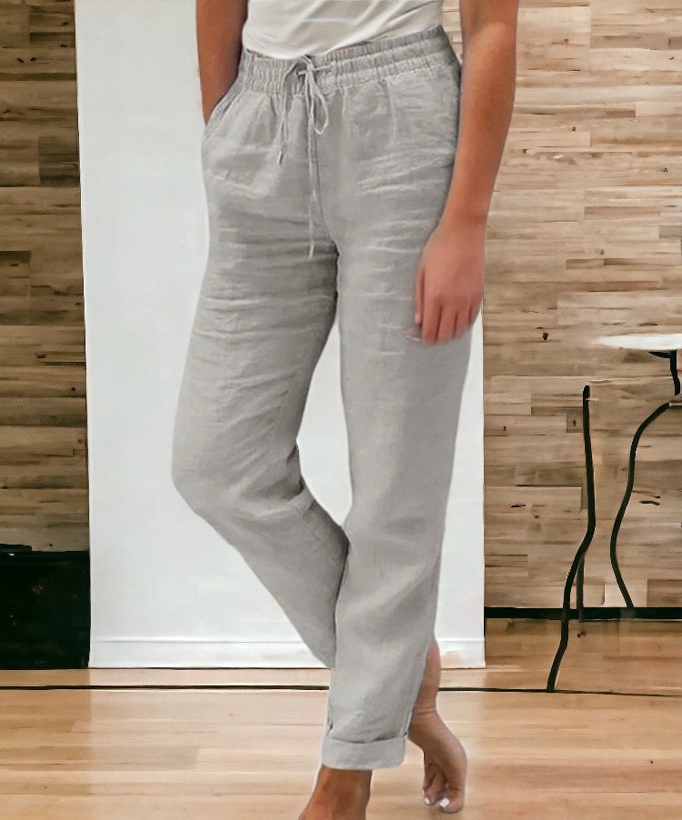 Women Linen Drawstring Pants in 13 Colours, Cotton Side Pocket Trousers ...