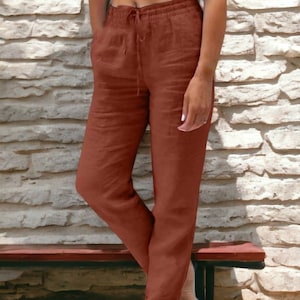 Women Linen Drawstring Pants in 13 Colours, Cotton Side Pocket Trousers ...