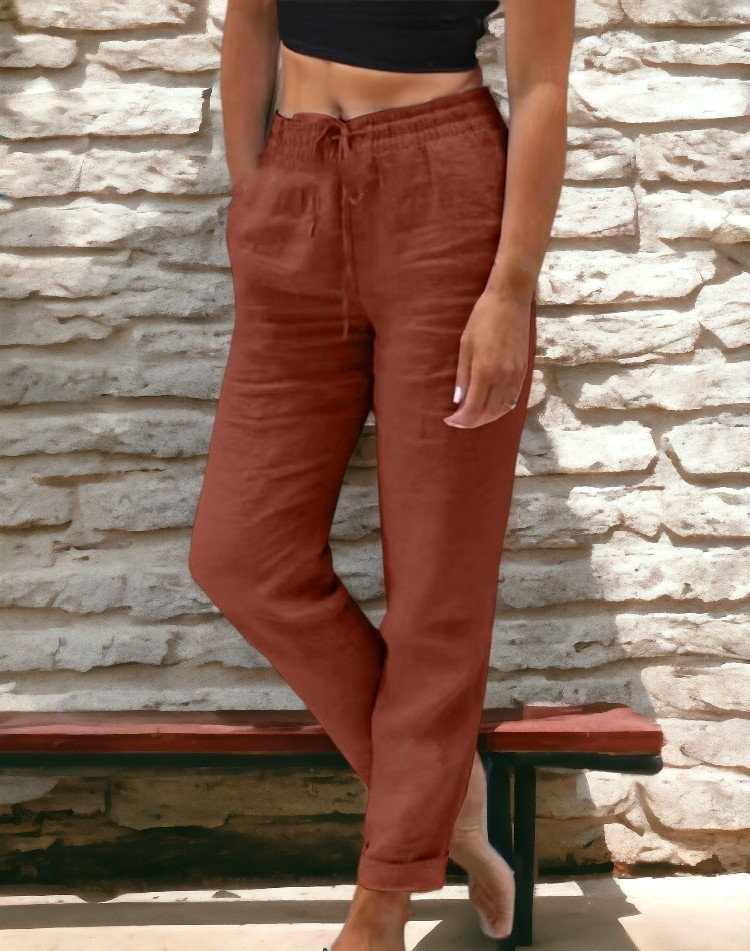 Women Linen Drawstring Pants in 13 Colours, Cotton Side Pocket Trousers ...