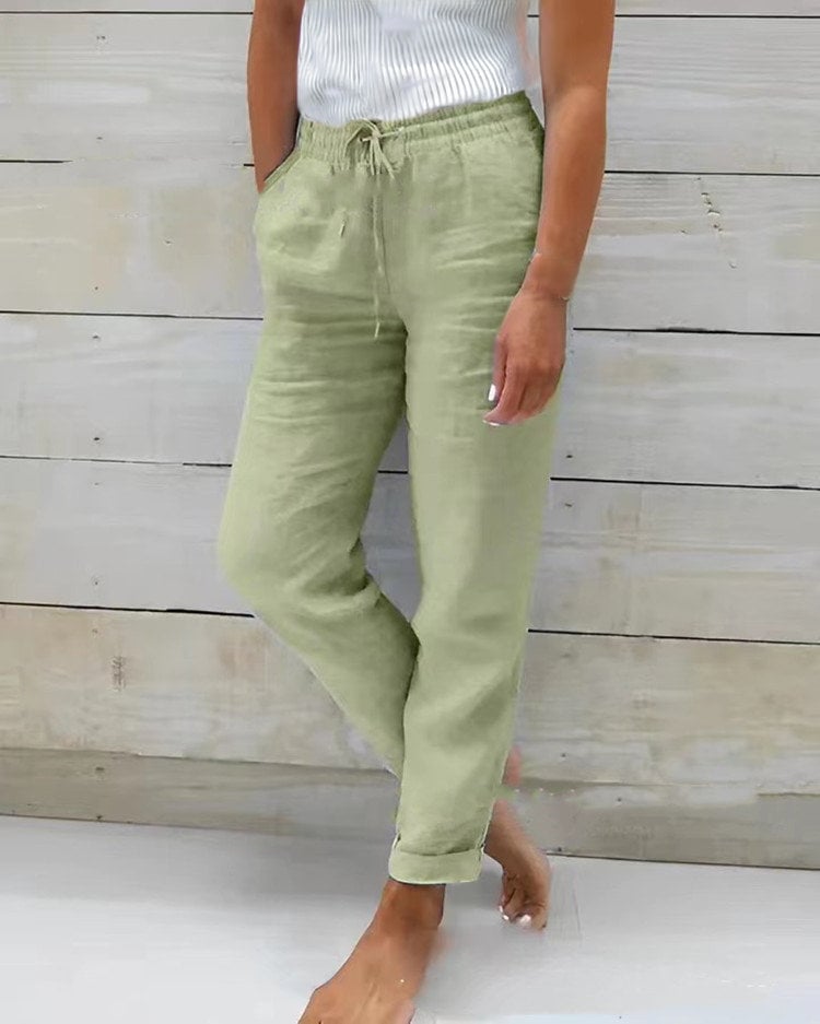 Women Linen Drawstring Pants in 13 Colours, Cotton Side Pocket Trousers ...