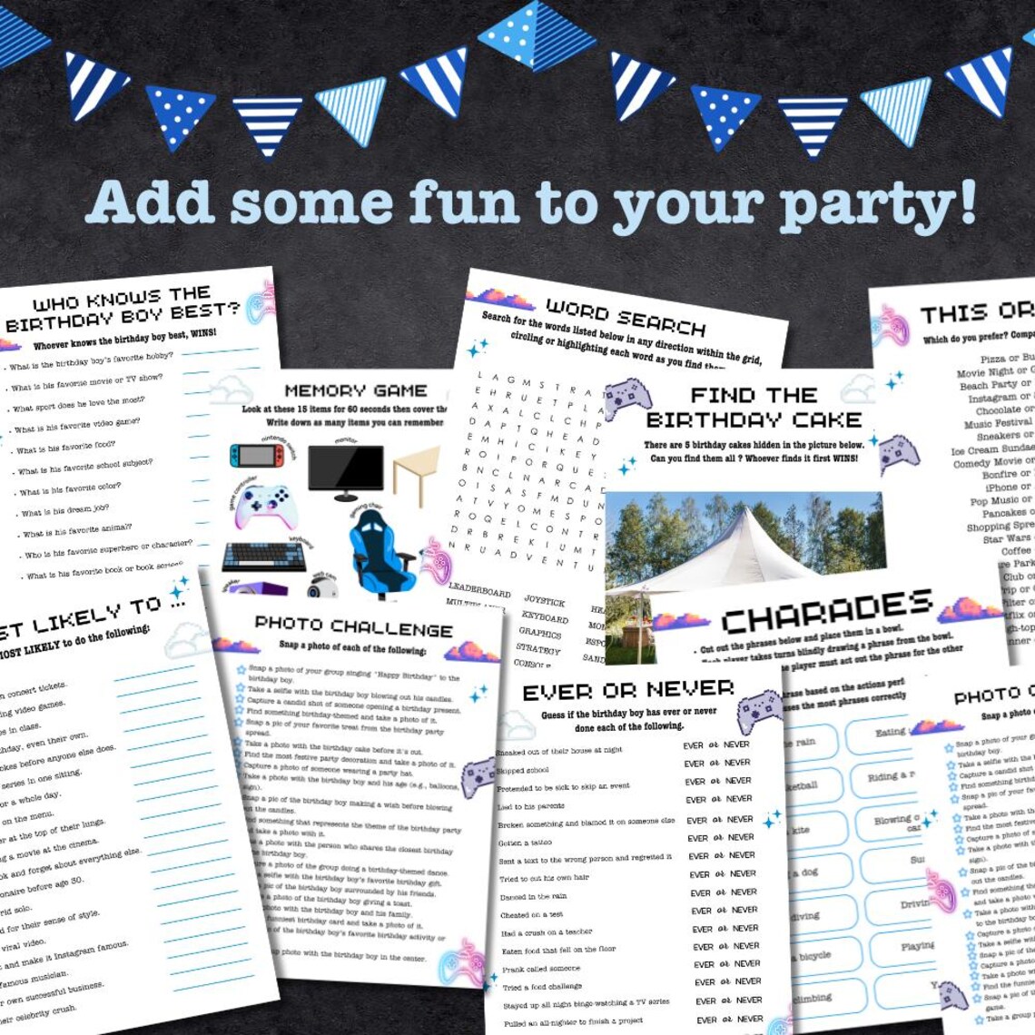 Printable Birthday Party Game for Teenage Boys Slumber Party Game ...