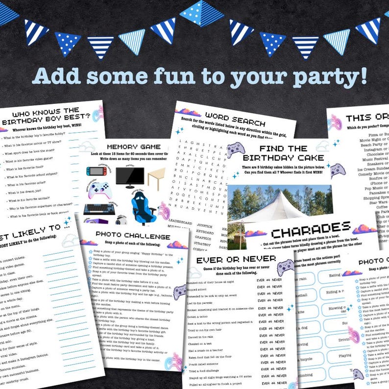 Printable Birthday Party Game for Teenage Boys Slumber Party Game ...