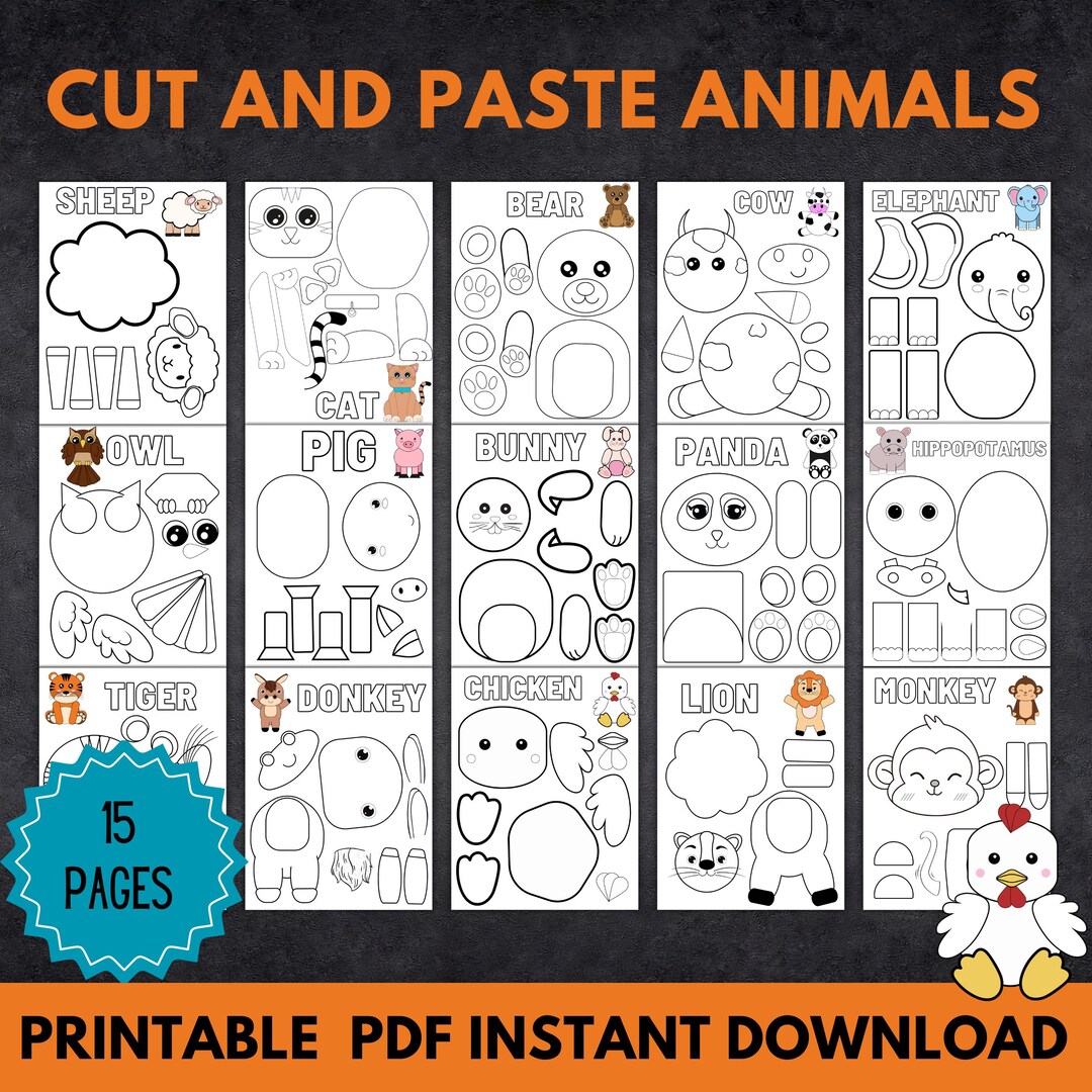 Cut and Paste Animal Activity Kids Printable Cut and Paste Animal ...