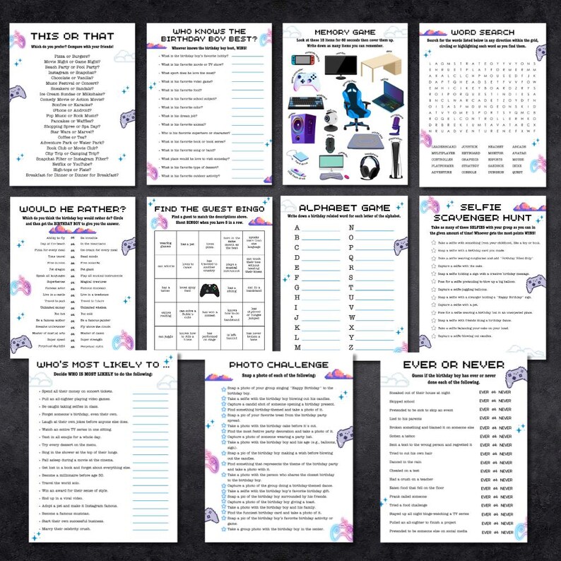 Printable Birthday Party Game for Teenage Boys Slumber Party Game ...