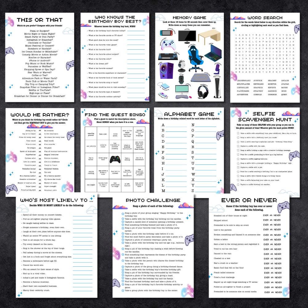 Printable Birthday Party Game for Teenage Boys Slumber Party Game ...