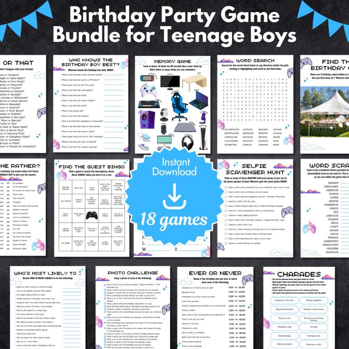 Printable Birthday Party Game for Teenage Boys Slumber Party Game ...