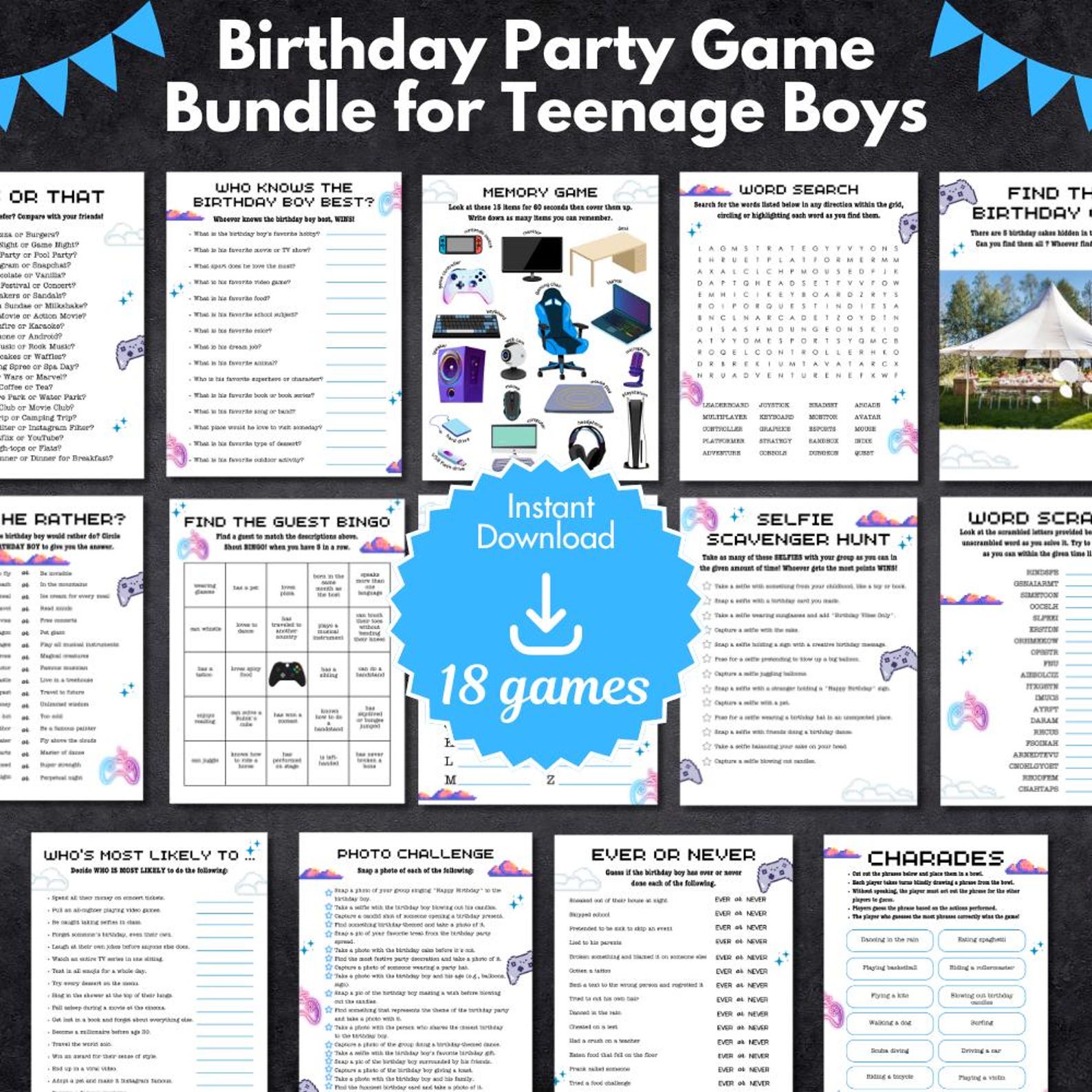 Printable Birthday Party Game for Teenage Boys Slumber Party Game ...