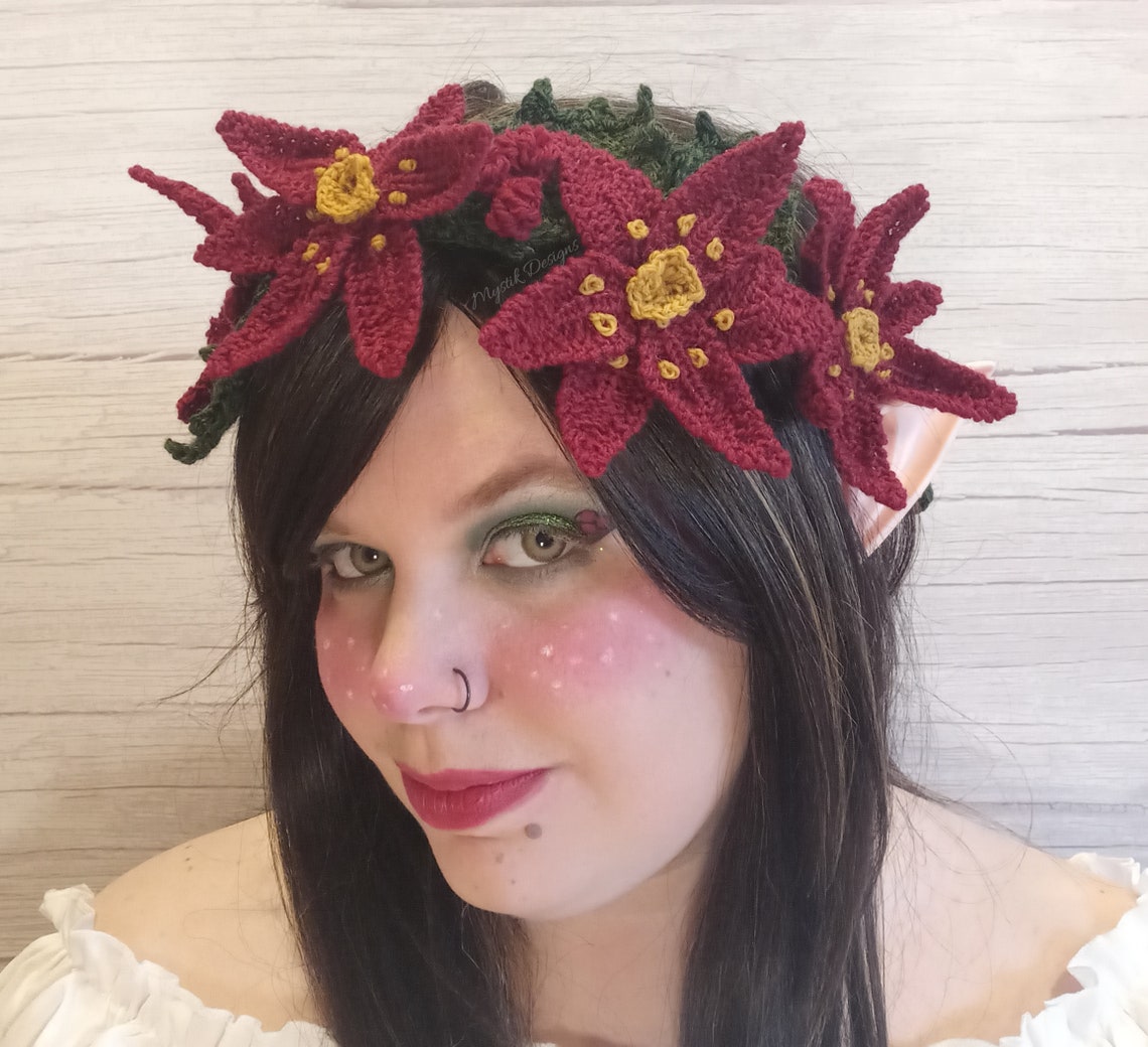 Poinsettia Flower Crown With Holly Leaves and Berries | Handmade ...
