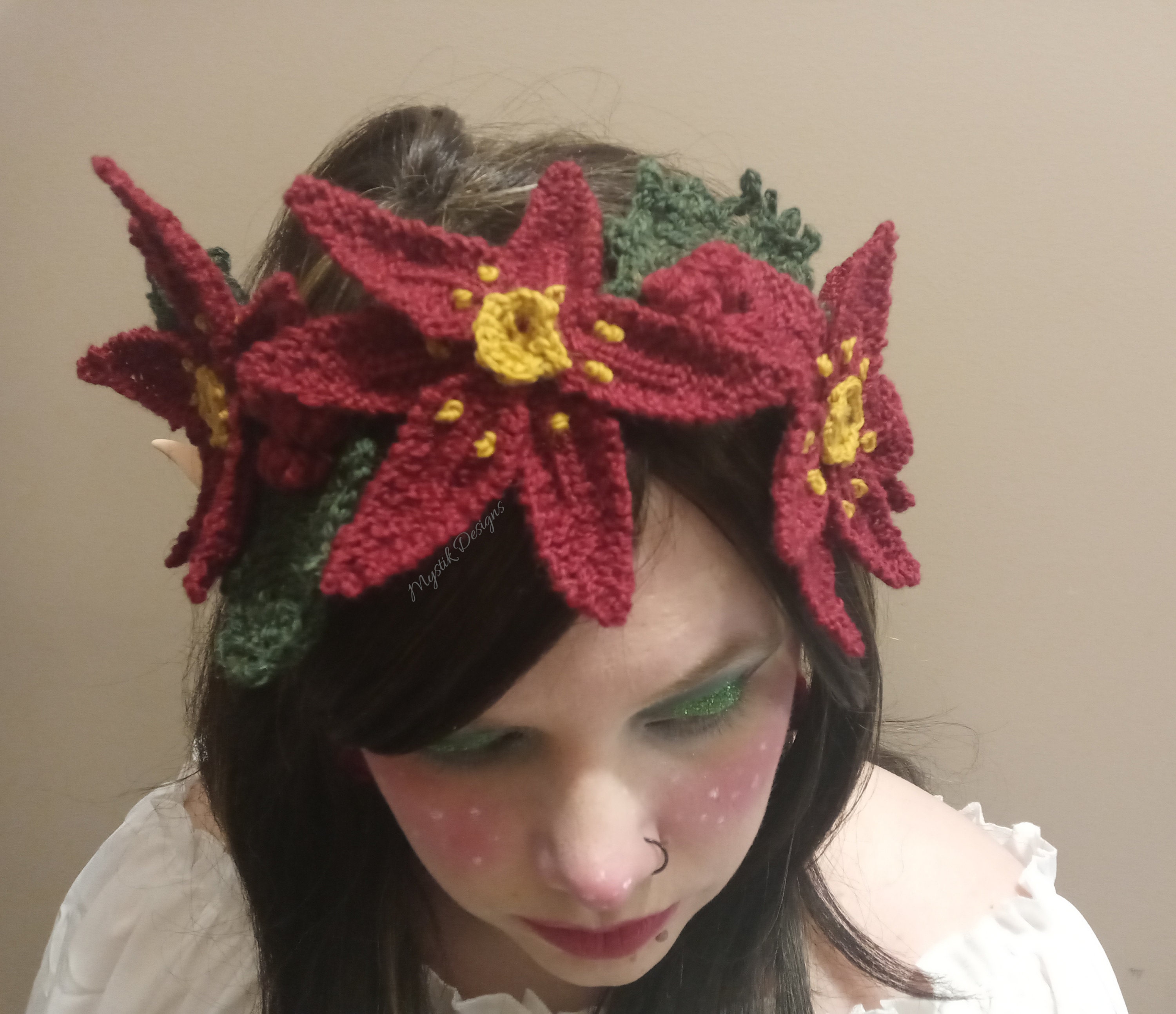 Poinsettia Flower Crown With Holly Leaves and Berries | Handmade ...