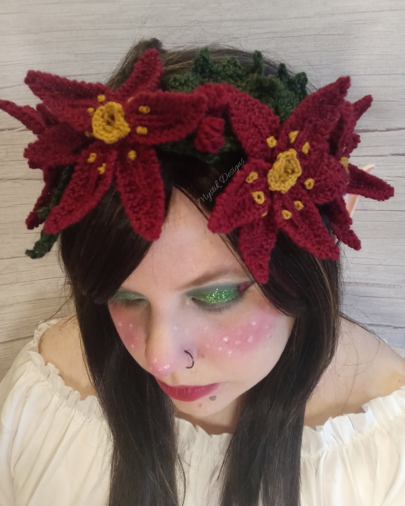 Poinsettia Flower Crown With Holly Leaves and Berries | Handmade ...