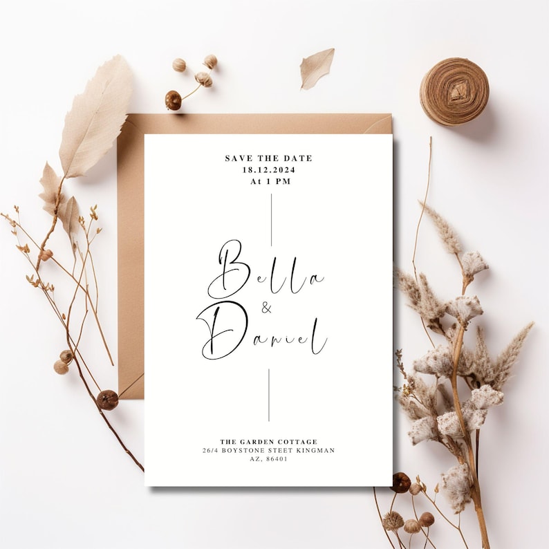 Minimal Wedding Invitation Card, Simple Wedding Invitation Template ...