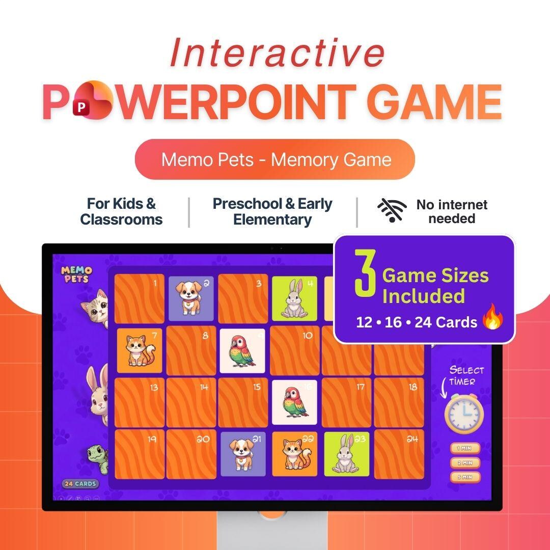 Interactive Powerpoint Memory Game – Pets Theme | Classroom Game | 12 ...