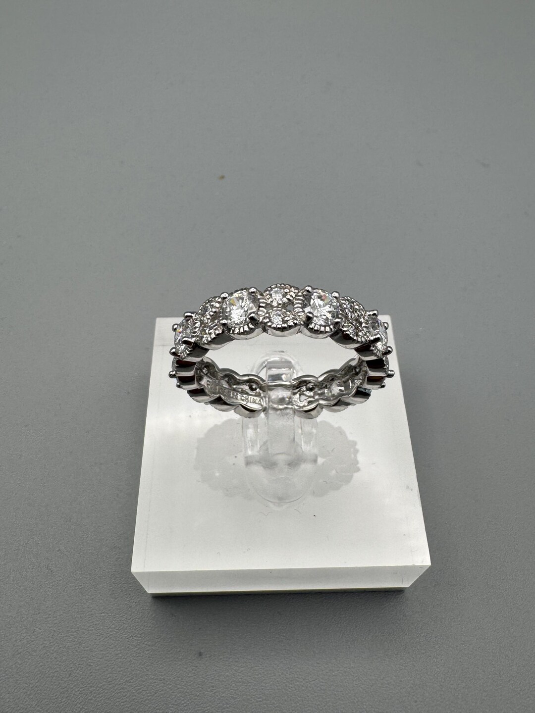 Signed PAJ 925 Sterling Silver Eternity Infinity Band Ring Round CZ ...