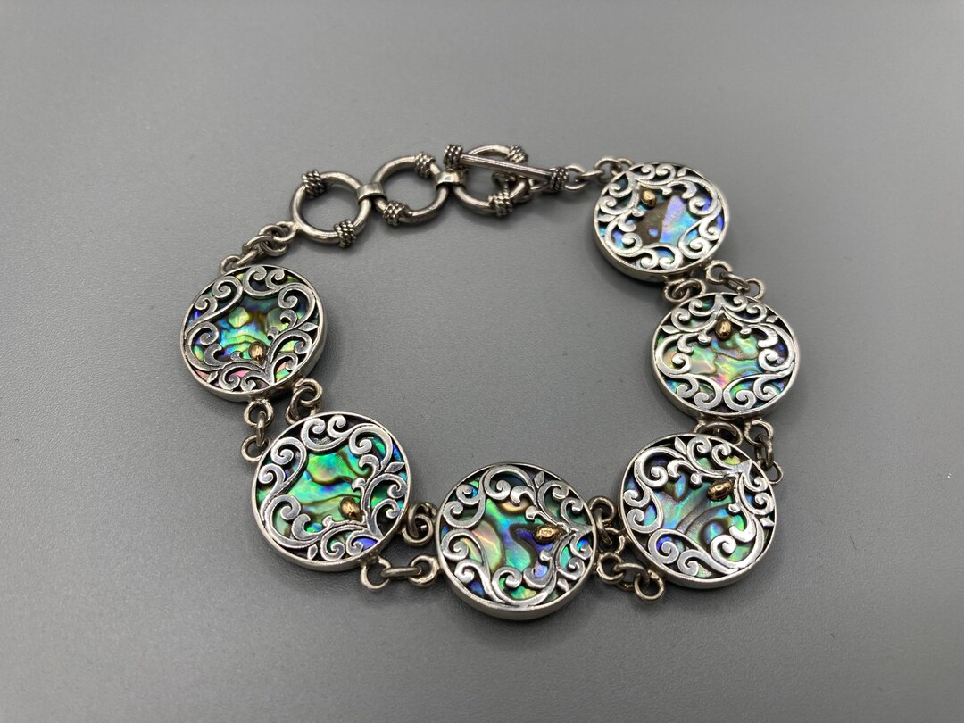 Robert Manse Signed Bali 925 Sterling Silver Abalone Shell Scroll Link ...